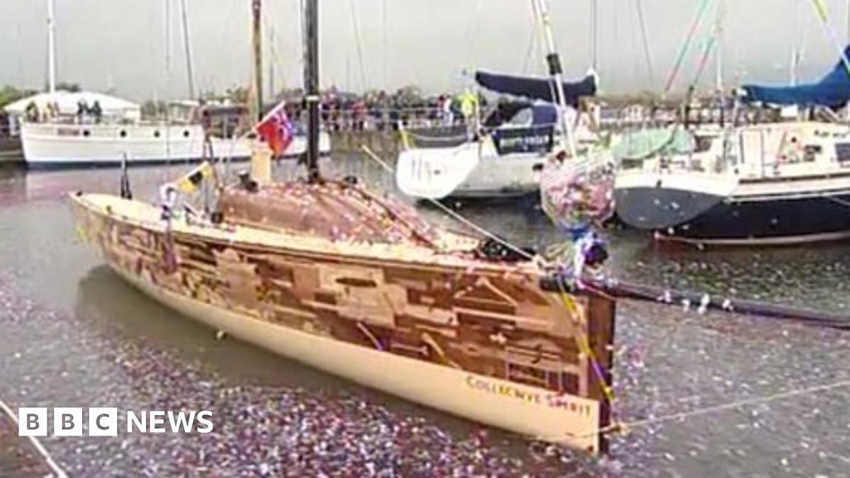 Olympic boat takes to the water in Emsworth - BBC News
