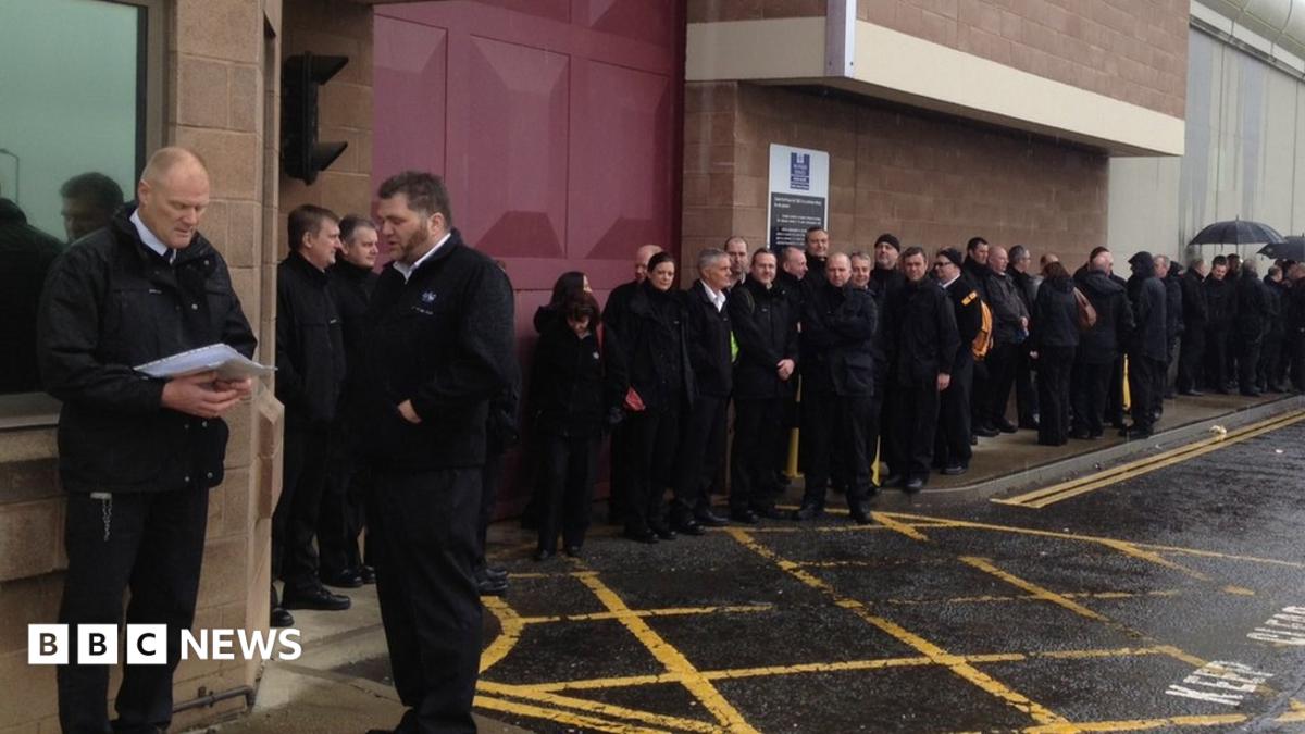 Stockton prison guards stage retirement age protest - BBC News