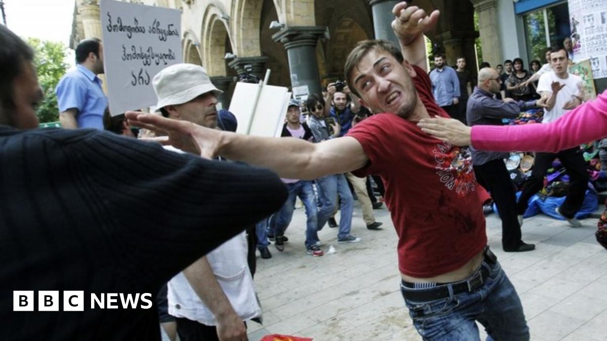 Fighting at gay rights march in Tbilisi Georgia - BBC News