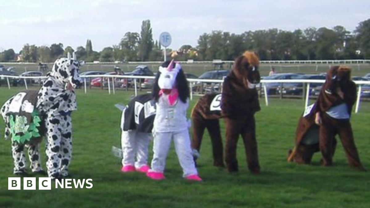 Panto cow and unicorn in St Richard's Hospice charity race - BBC News