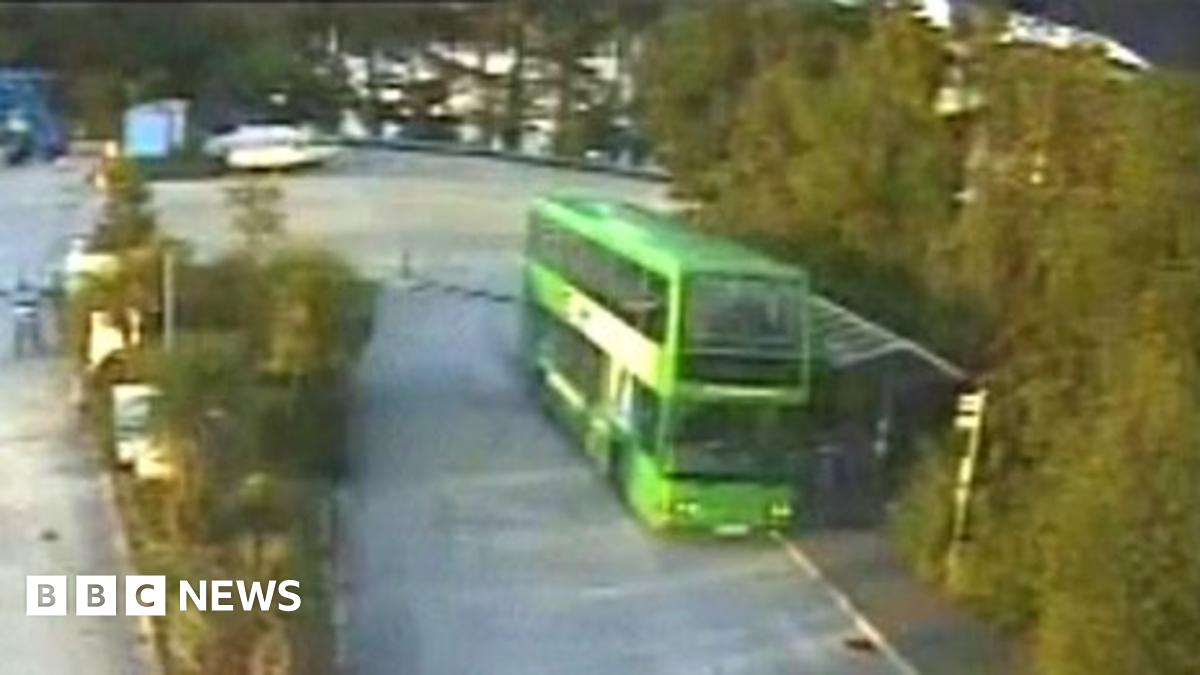 CCTV shows Falmouth bus crash after handbrake released - BBC News