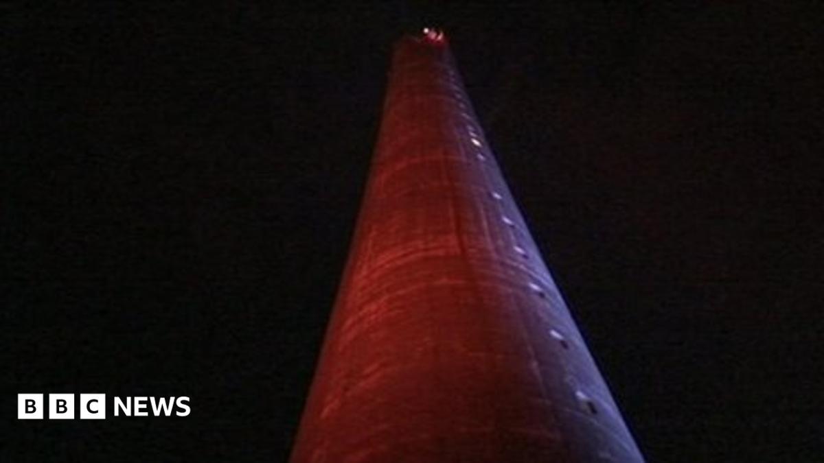Northampton's lift tower lit up in red, white and blue - BBC News