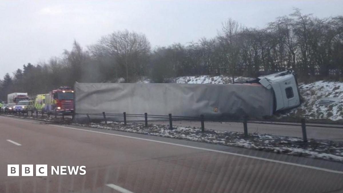 Jam lorry crash closes the A50 in Staffordshire for eight hours - BBC News