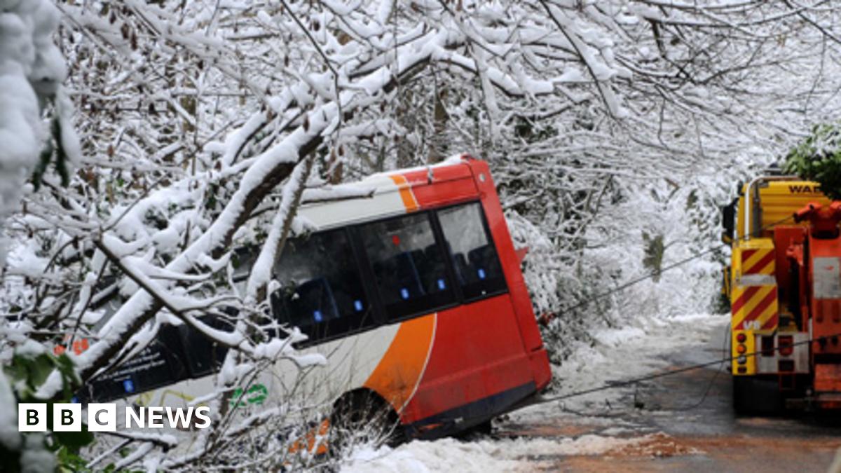Abercarn Primary School bus slips down embankment - BBC News