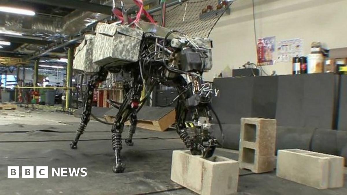 BigDog four-legged robot now sports throwing arm - BBC News