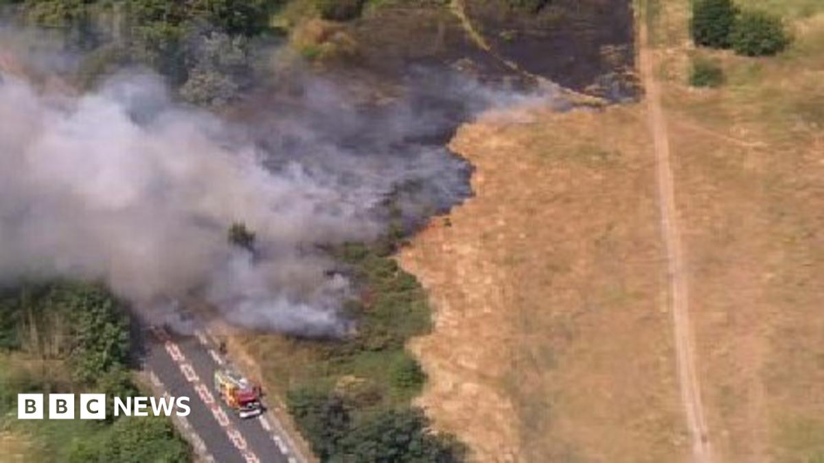 Firefighters tackle grass fire on Mitcham Common - BBC News