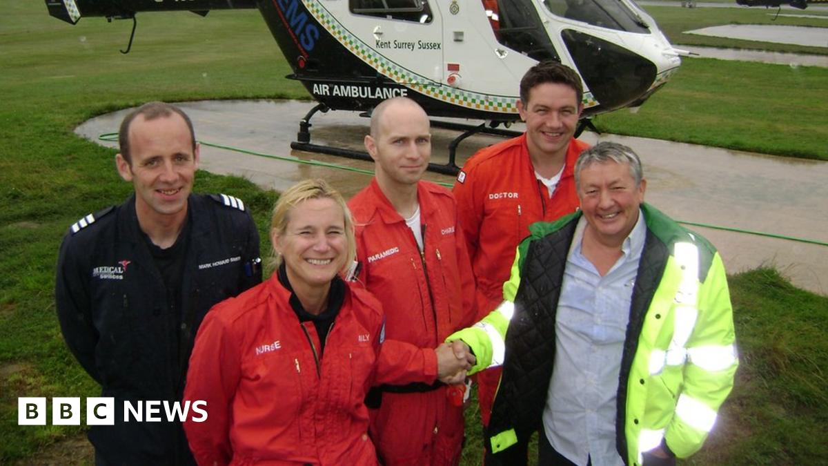 Impaled man thanks life-saving air ambulance crew - BBC News
