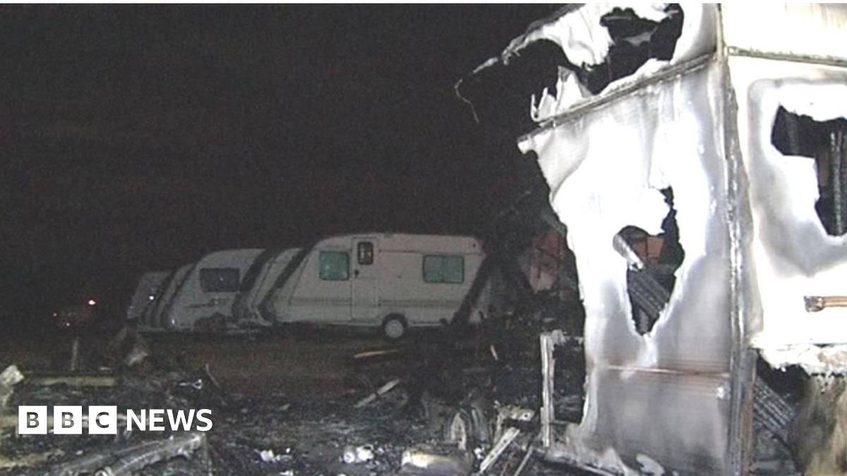 Twelve caravans destroyed in Northumberland storage unit blaze - BBC News