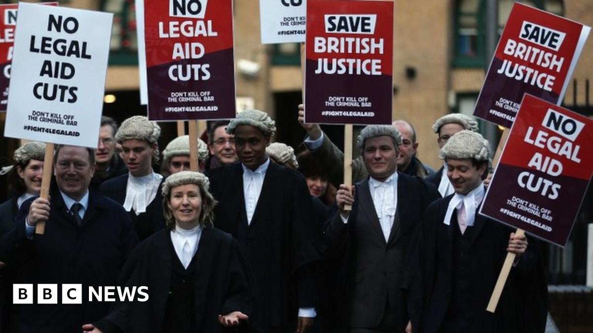 Lawyers protesting outside courts over legal aid cuts - BBC News