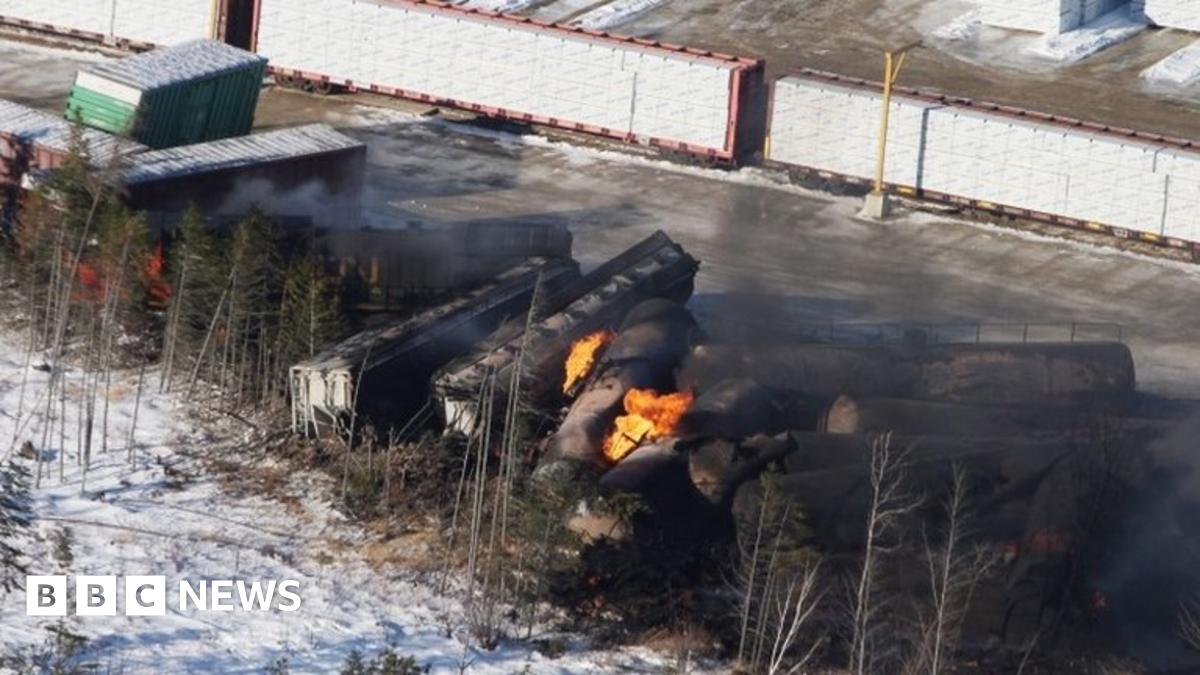 Canada crude train still burning after derailment - BBC News