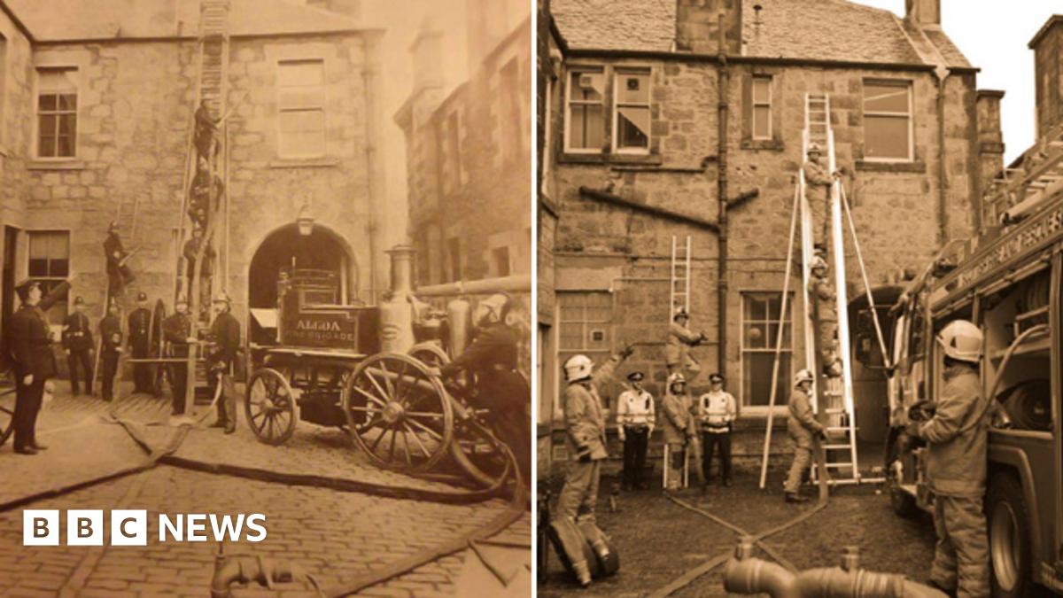 Alloa firefighters recreate scene from 1888 - BBC News