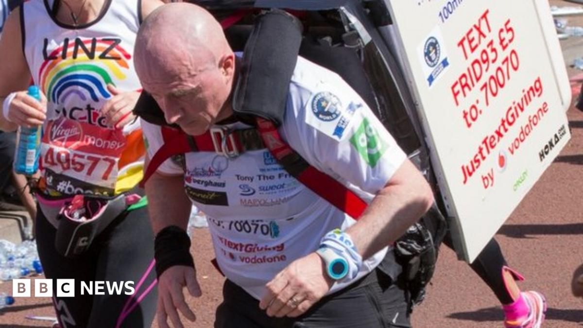 'Tony the Fridge' fails in four-marathon charity bid - BBC News