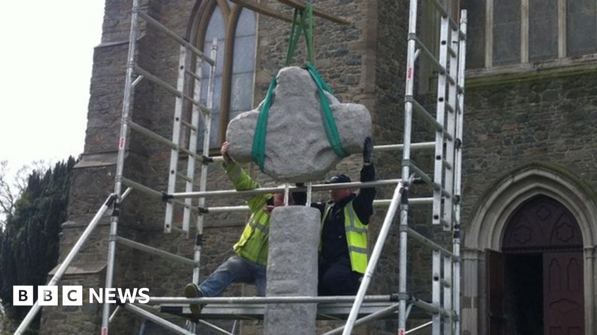 Replica of cross installed at Down Cathedral - BBC News