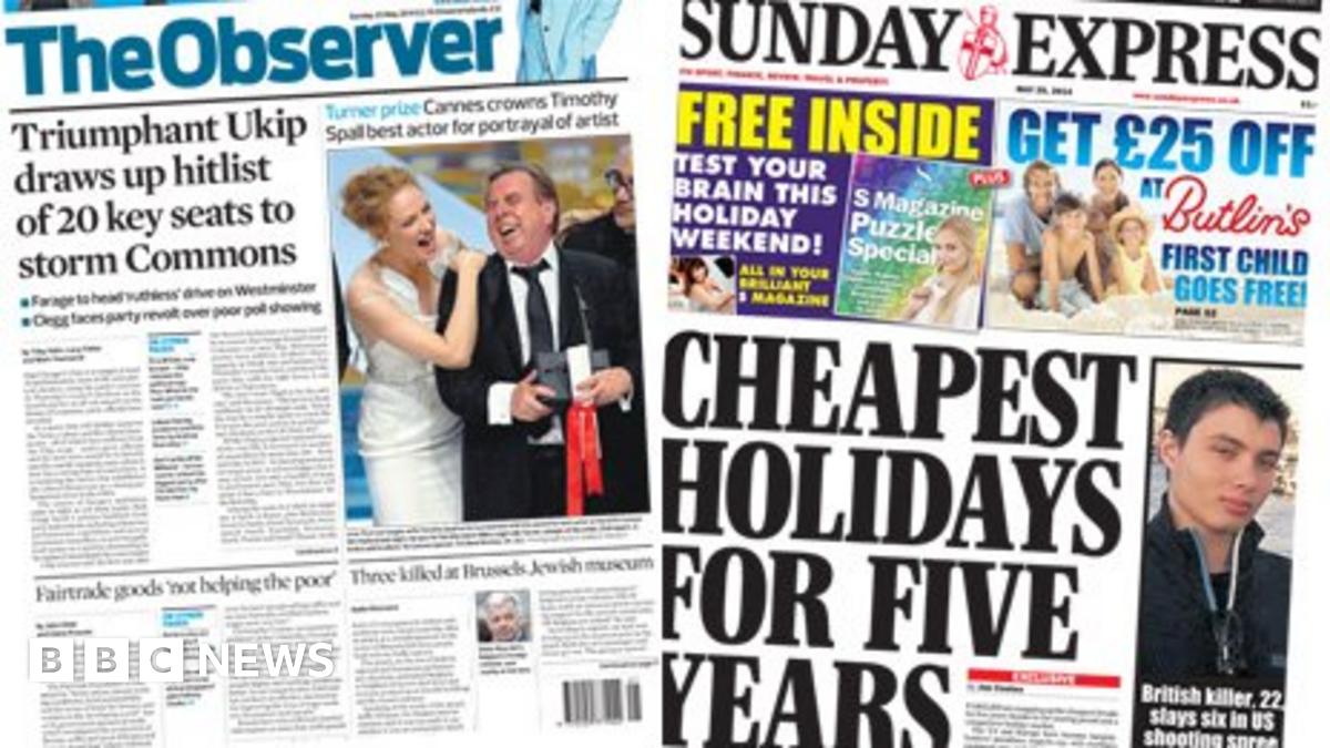 Election fall-out and cheap holidays feature on Sunday's front pages ...