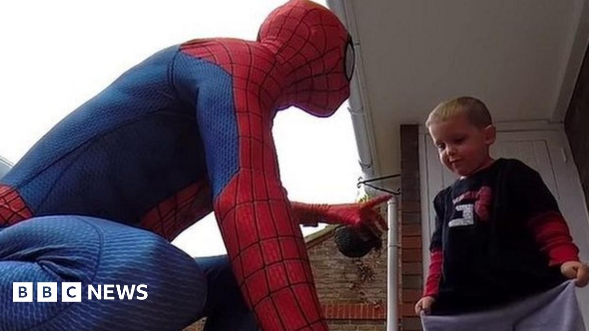 Spider-Man surprise video for brain tumour boy goes viral - BBC News