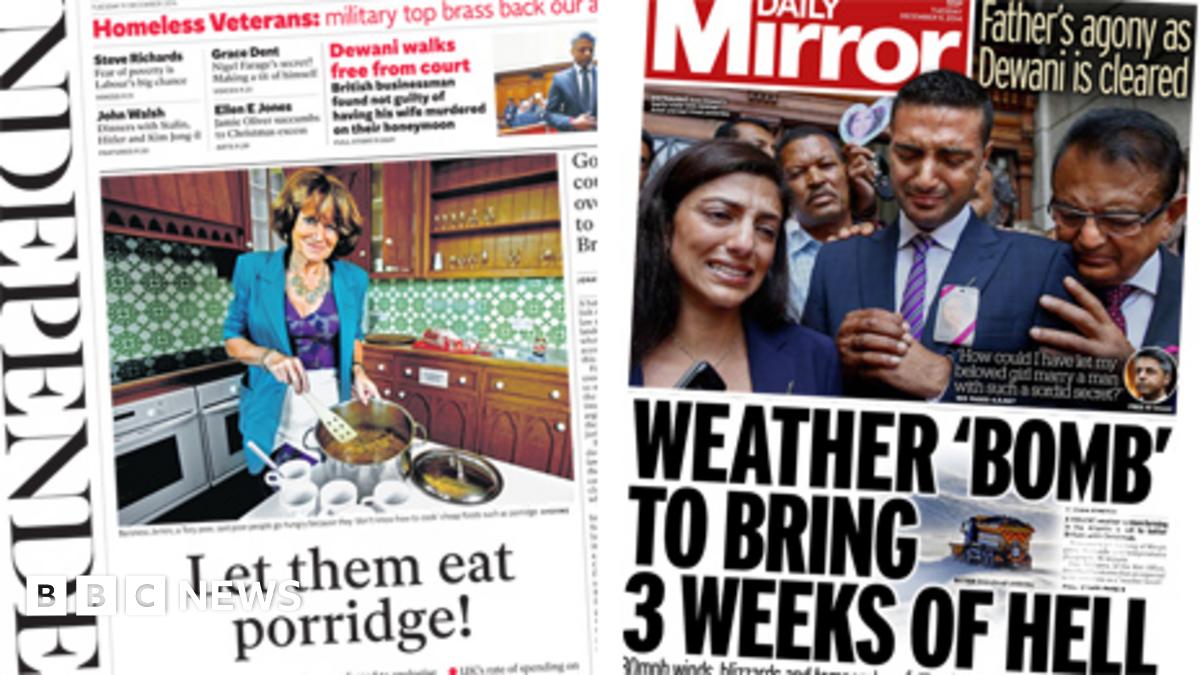 Newspaper headlines: The 'porridge row' and the 'weather bomb' - BBC News