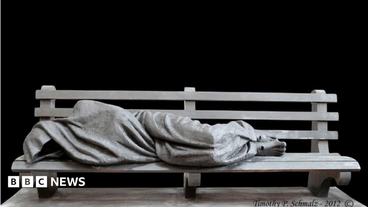 Tim Schmalz seeks home for his Homeless Jesus - BBC News