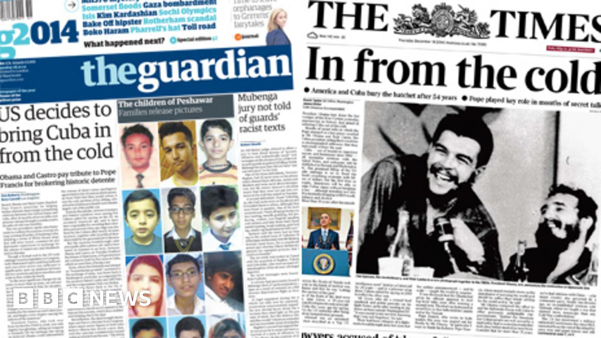 Newspaper headlines: Cuba-US thaw, first woman bishop and Al-Sweady ...