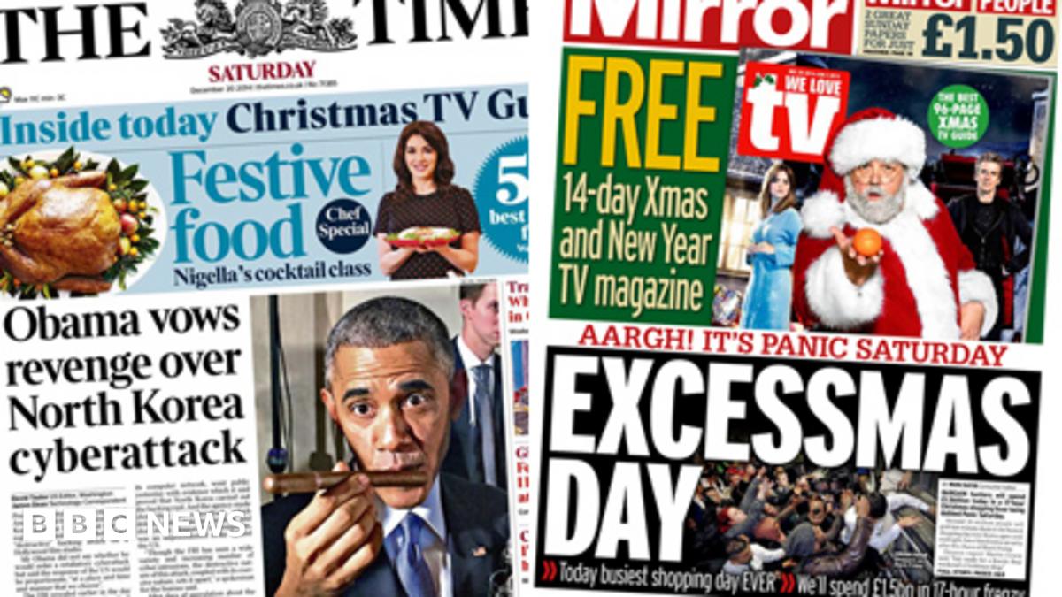 Newspaper headlines: Sony hack row and 'panic Saturday' - BBC News