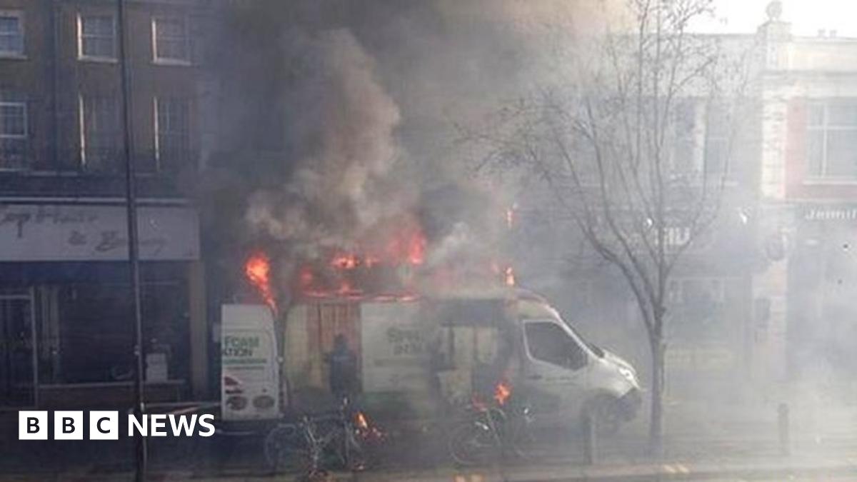 Man in hospital after van and building fire in Hackney - BBC News