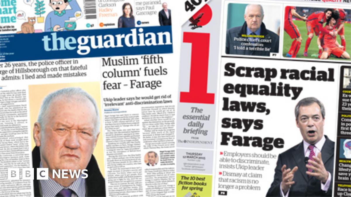 Newspaper headlines: Nigel Farage on race and Jeremy Clarkson's 'steak ...