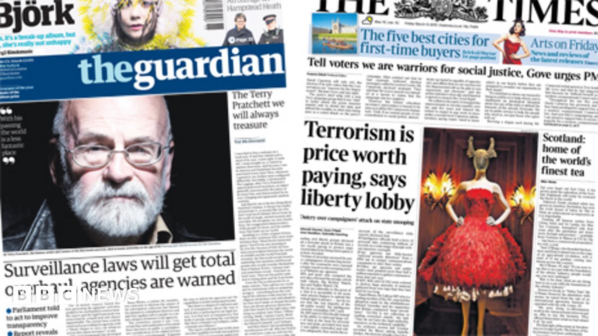 Newspaper headlines: Surveillance 'overhaul' and Terry Pratchett ...