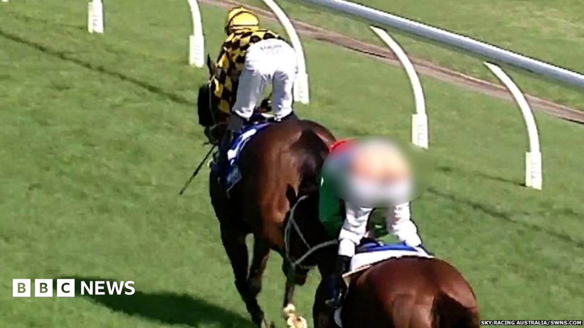 Jockey's trousers fall down during race - BBC News