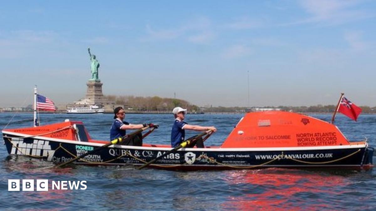 Rowers leave New York for Atlantic record bid - BBC News