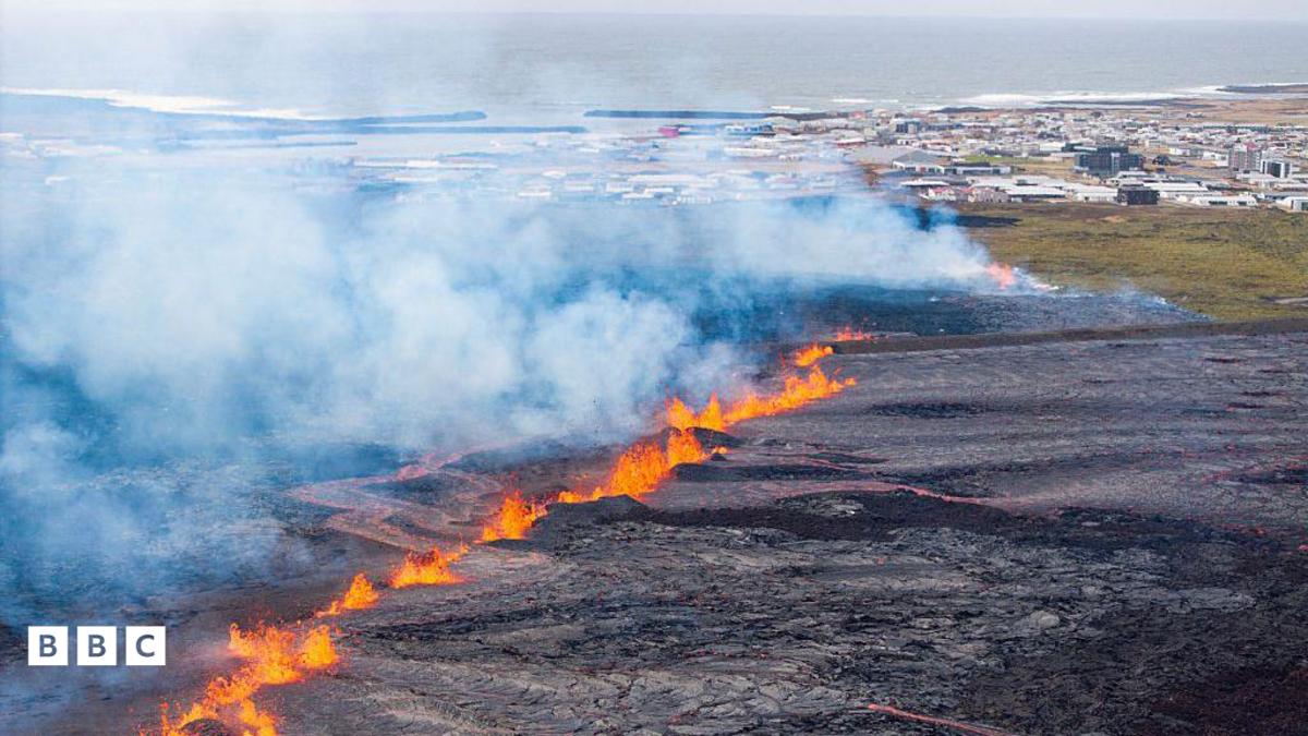 Iceland volcano erupts again near town of Grindavik - BBC Newsround