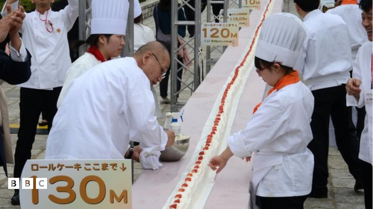 World's longest roll cake record set at 130m in Tokyo - BBC Newsround