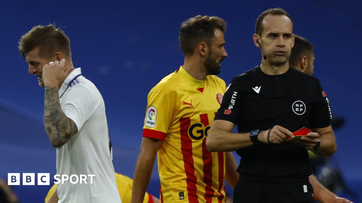 Real Madrid 1-1 Girona: Toni Kroos sent off as champions go top with ...