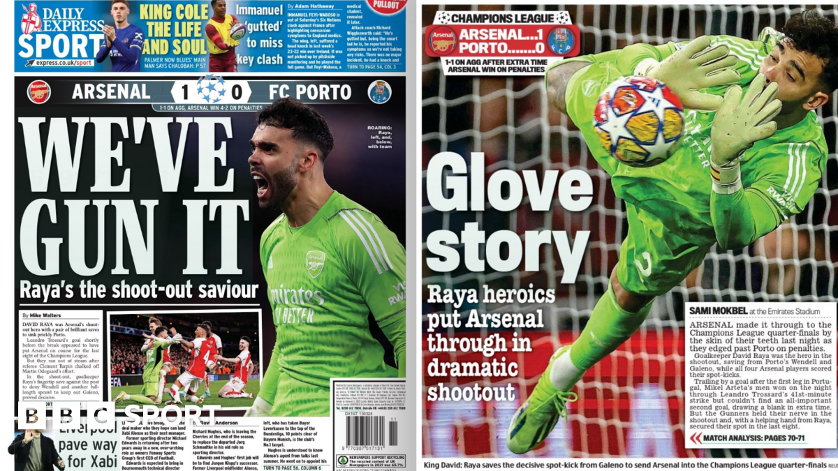 Arsenal news: David Raya the focus on Wednesday's back pages - BBC Sport