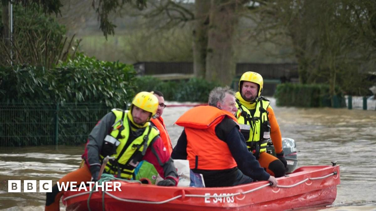 WATCH: Residents rescued as Storm Herminia brings flooding to France - BBC Weather