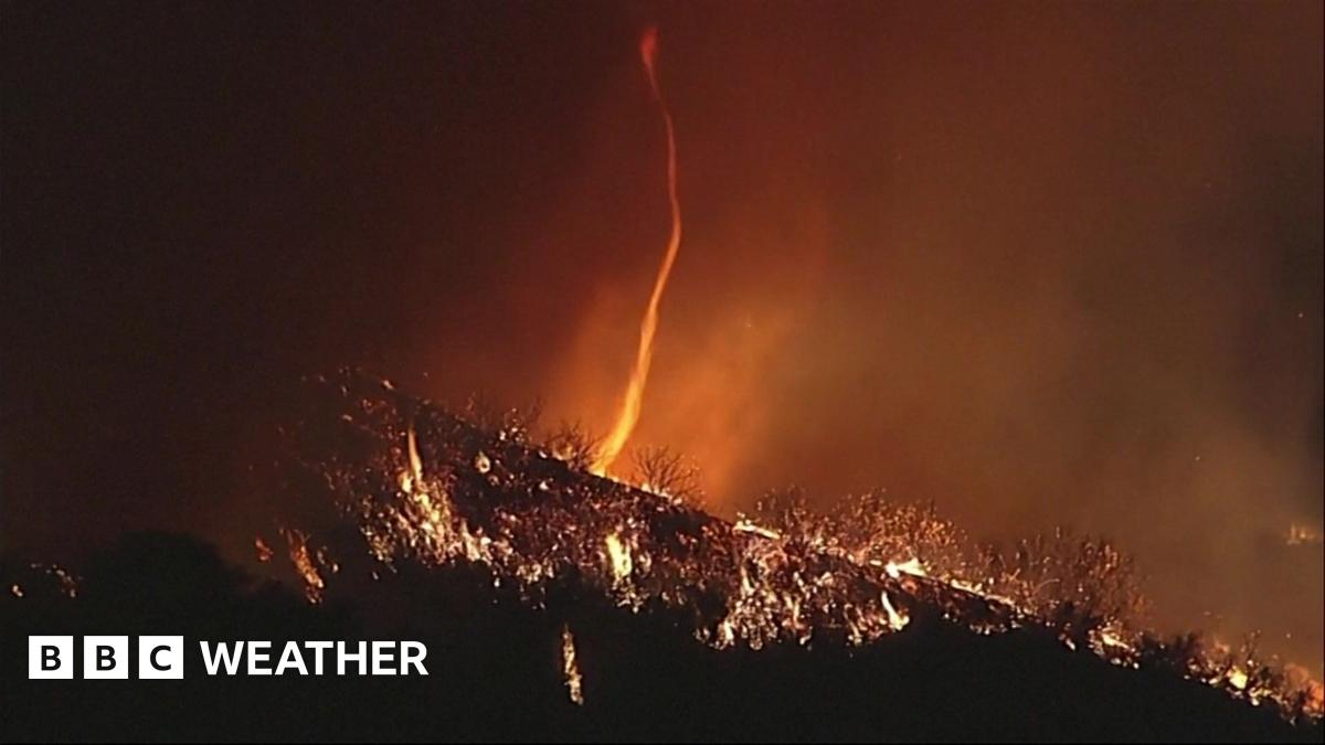 Fire devil forms in LA wildfires as winds whip up flames - BBC Weather