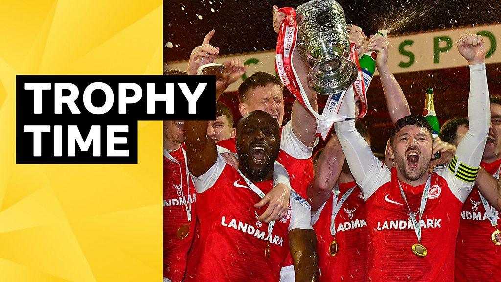 Larne: Irish Premiership champions lift Gibson Cup at Inver Park after ...