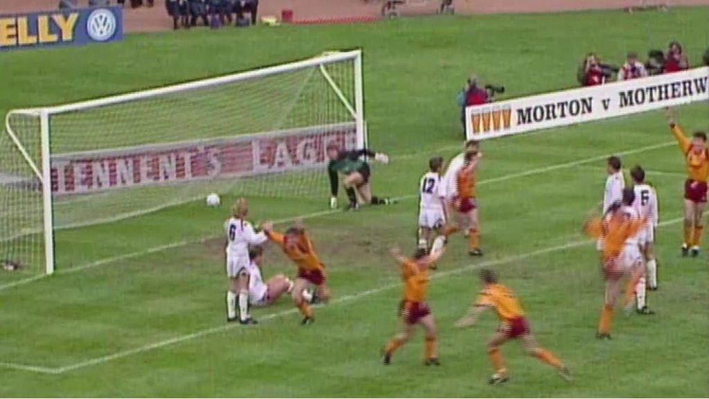 The late Phil O'Donnell scores his first Motherwell goal in the 1991 ...