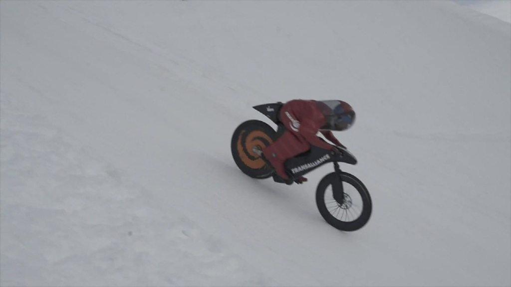 A man has set a new record speed riding a mountain bike on snow - BBC ...