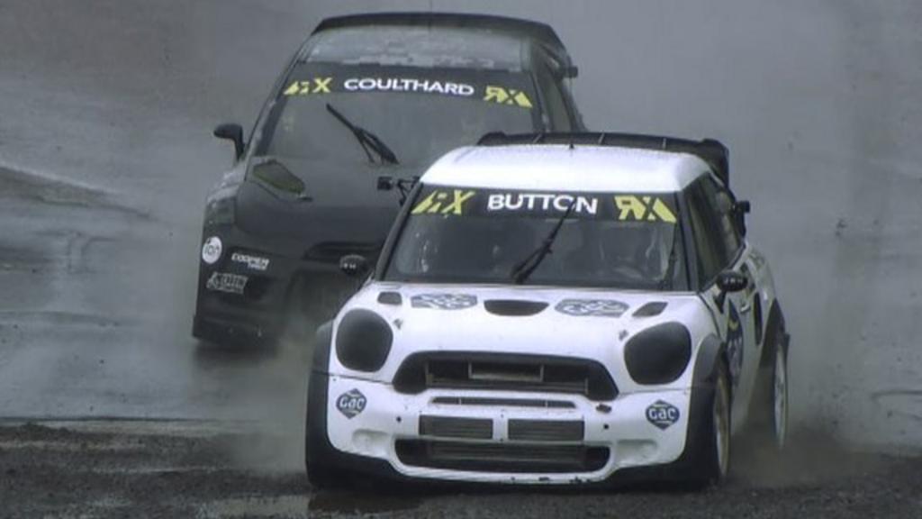 Jenson Button takes on David Coulthard at Rallycross - BBC Sport