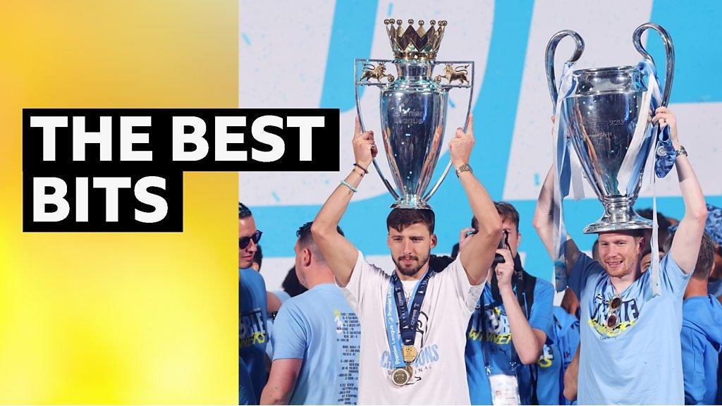 Manchester City celebrate historic Treble in pouring rain - BBC Sport