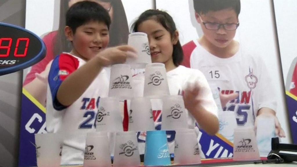 Taiwan kids show off amazing cup stacking skills - BBC Newsround