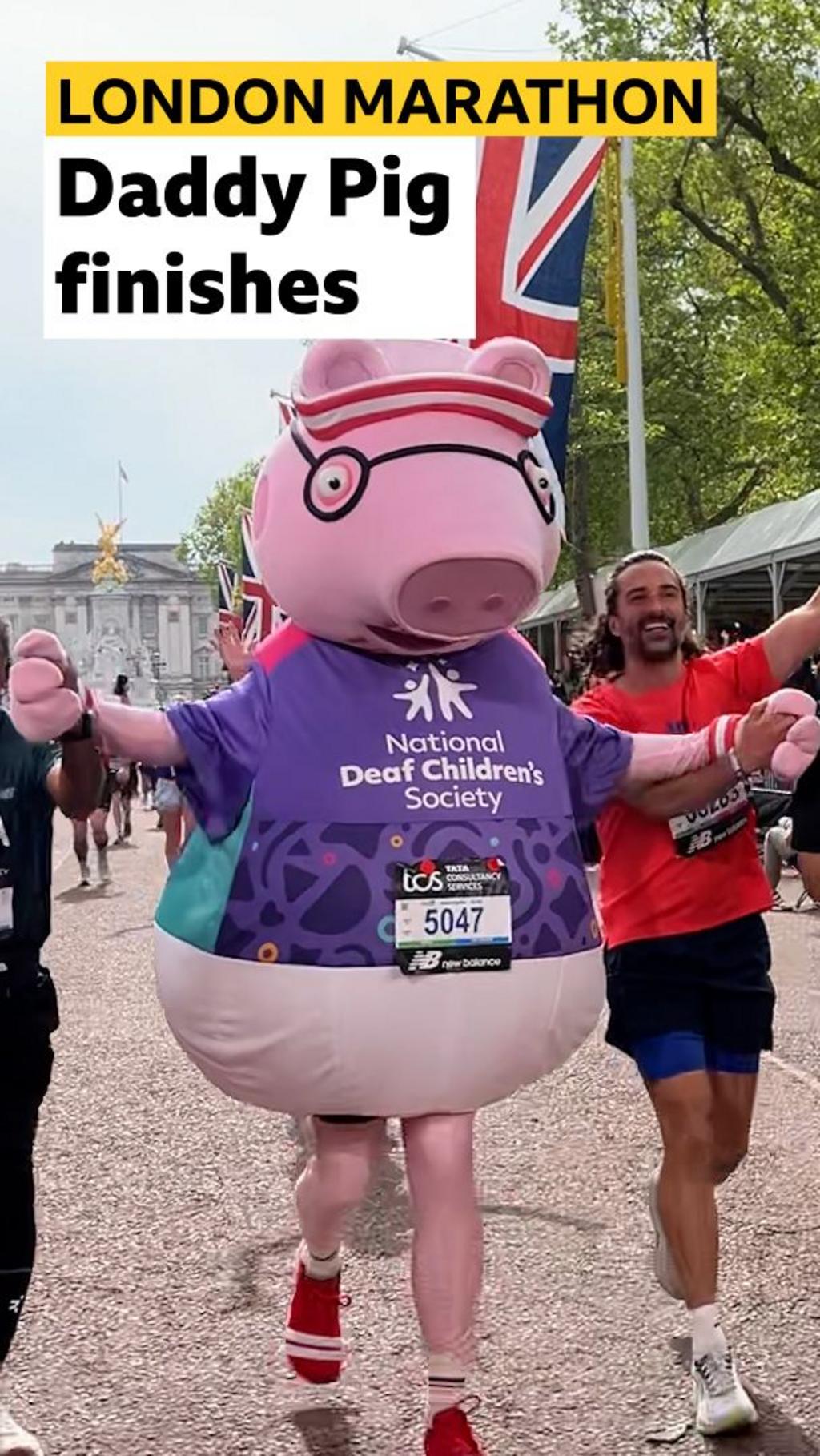 London Marathon: Daddy Pig crosses the finish line - BBC Sport