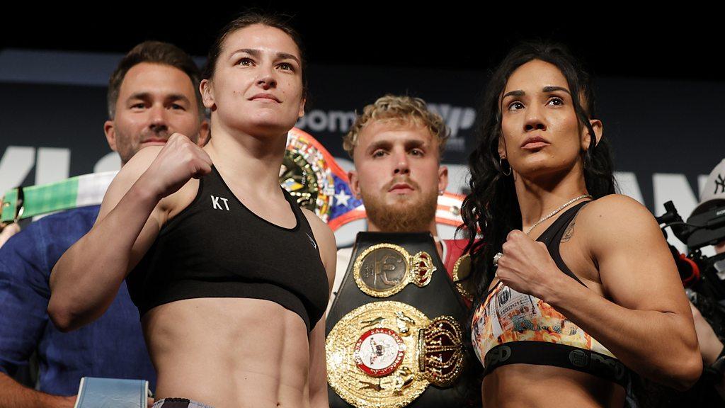 Watch: Katie Taylor and Amanda Serrano weigh in before undisputed lightweight clash - BBC Sport
