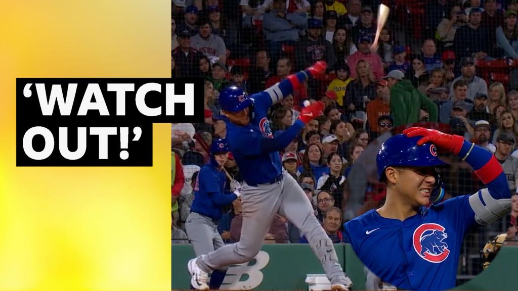 Chicago Cubs batter Miguel Amaya launches his bat into stands - BBC Sport