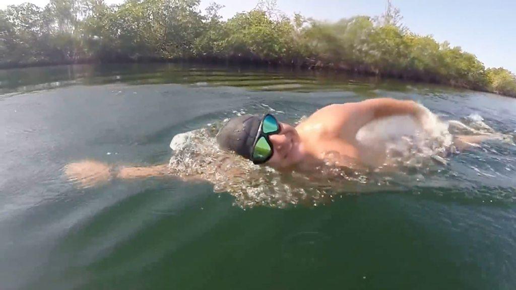 Atlantic swimmer Ben Hooper sets off on world record challenge - BBC News