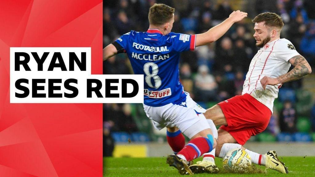 Watch: Ryan sees red for tackle on Linfield's Kyle McClean - BBC Sport