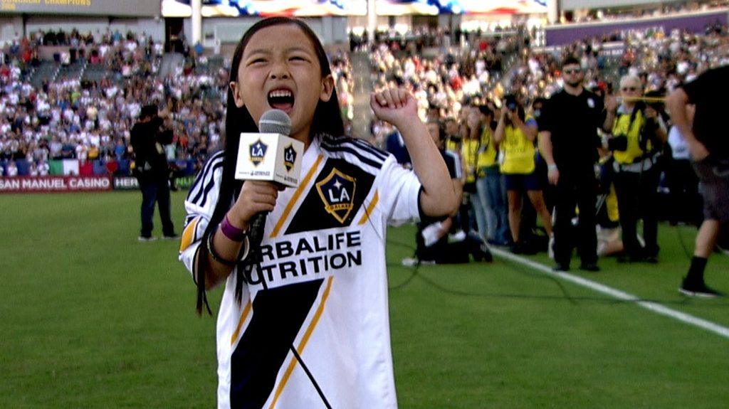 LA Galaxy: Malea Emma stuns MLS crowd with national anthem - BBC Sport