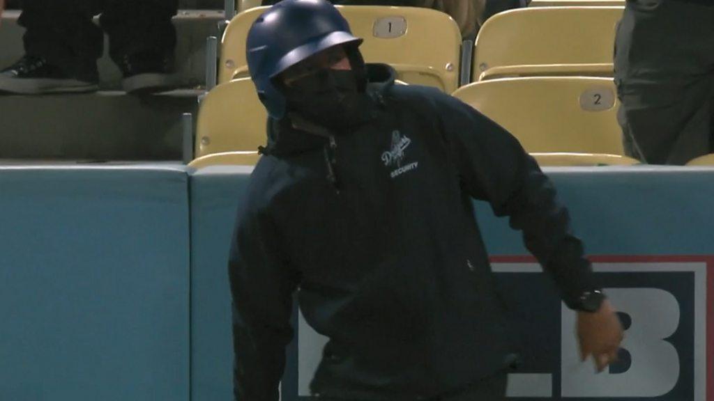 Los Angeles Dodgers ball boy dives into stands - BBC Sport