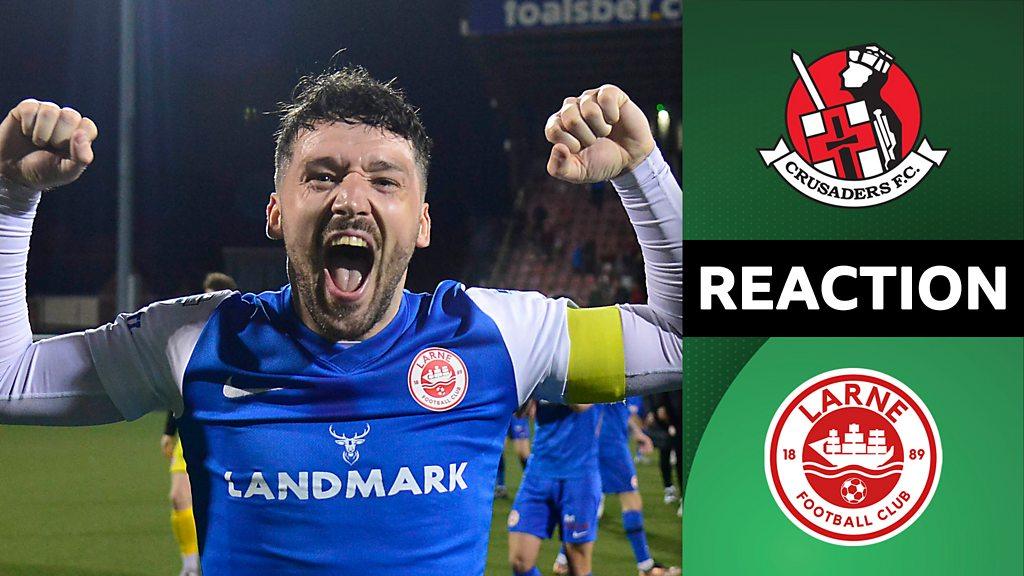 Larne: Tomas Cosgrove reacts after captaining Larne to first Irish ...