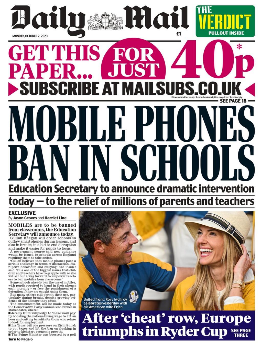 'Tories eye PM's throne' and 'Schools phones ban' - BBC News