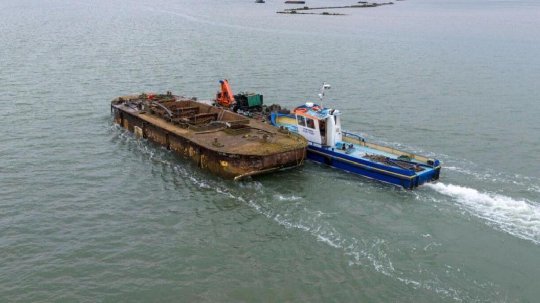 Sunken Thames barges create new Essex island for birds - BBC News
